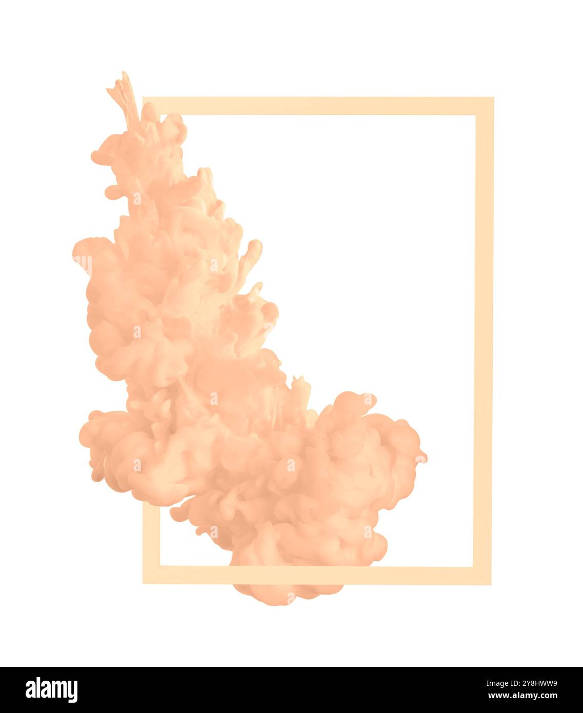 Splash of peach fuzz ink and frame on white background Stock Photo - Alamy