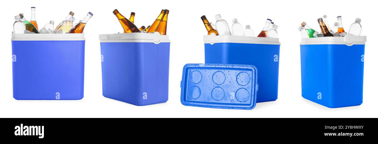 Cool box with different drinks isolated on white, set Stock Photo - Alamy