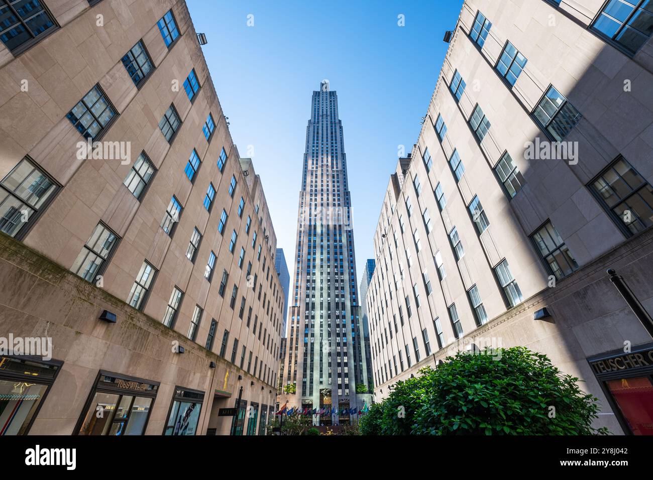 NEW YORK CITY - MAY 19, 2024: Low-angle view of Rockefeller Center in ...