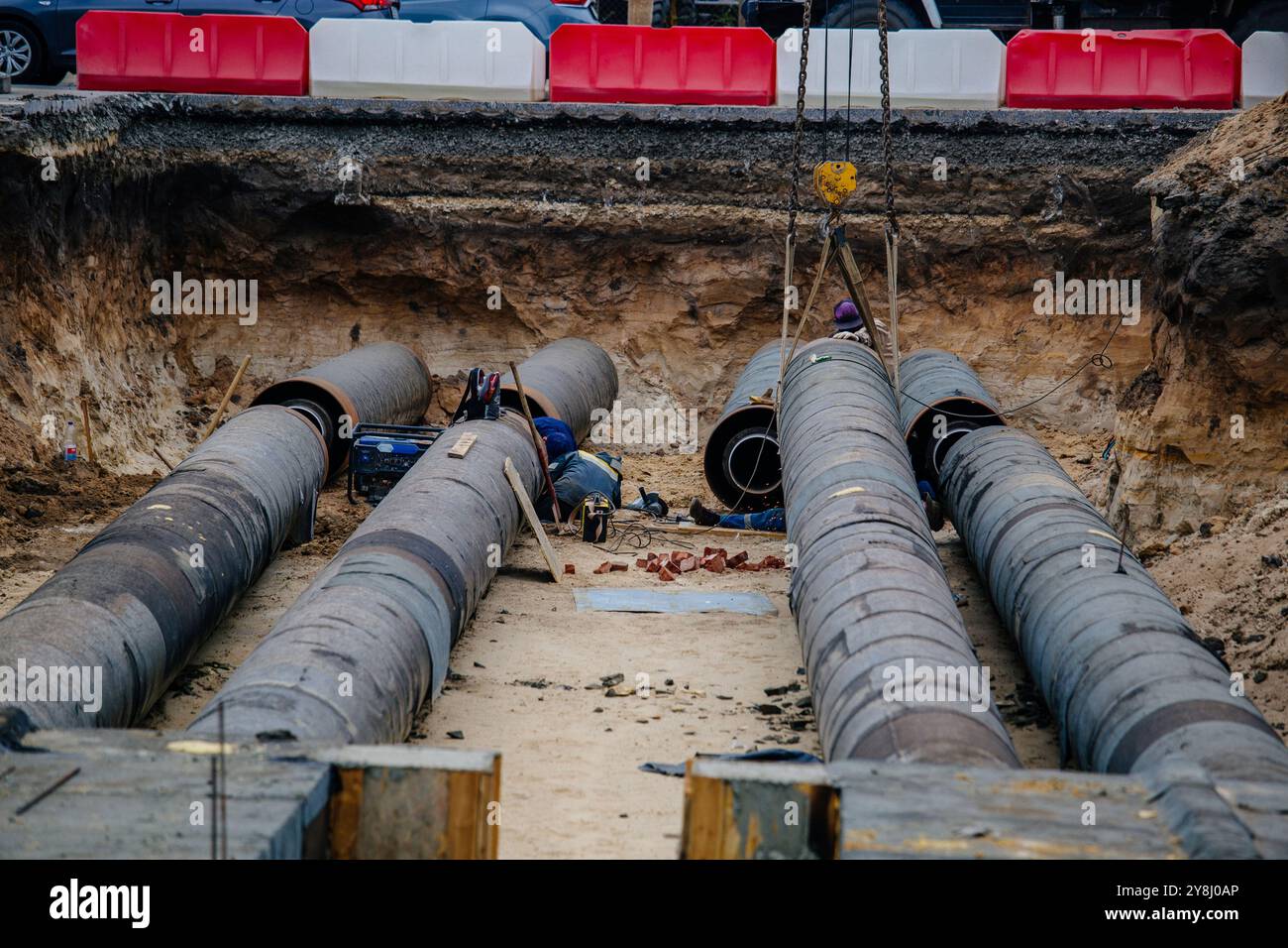 Process of laying and joining of water supply or sewer pipeline Stock ...
