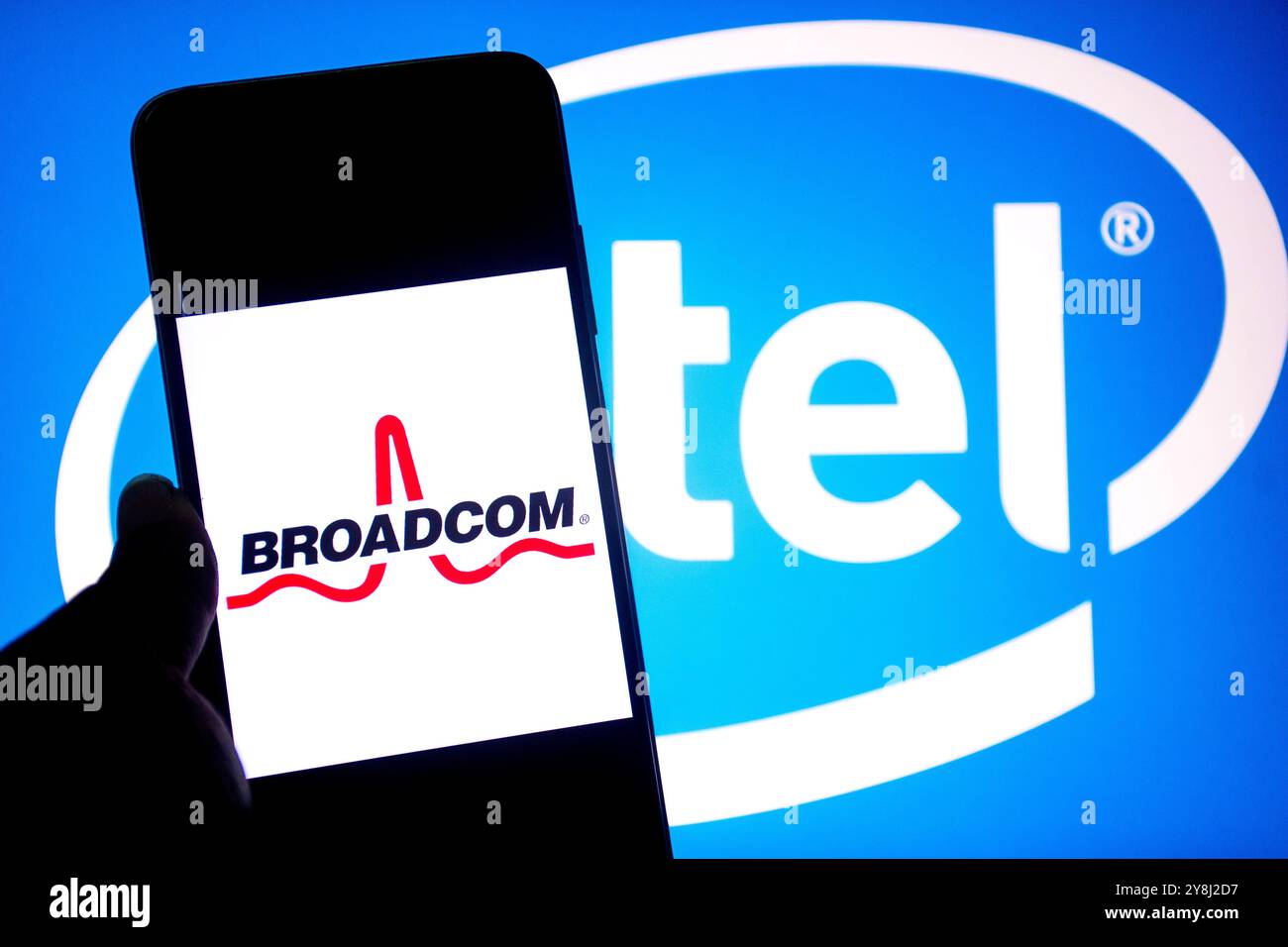 In this photo illustration, a Broadcom logo seen displayed on a ...