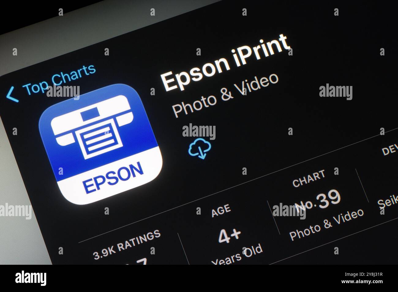 OSTRAVA, CZECHIA - JULY 27, 2024: App store with Epson iPrint photo print mobile application to ...