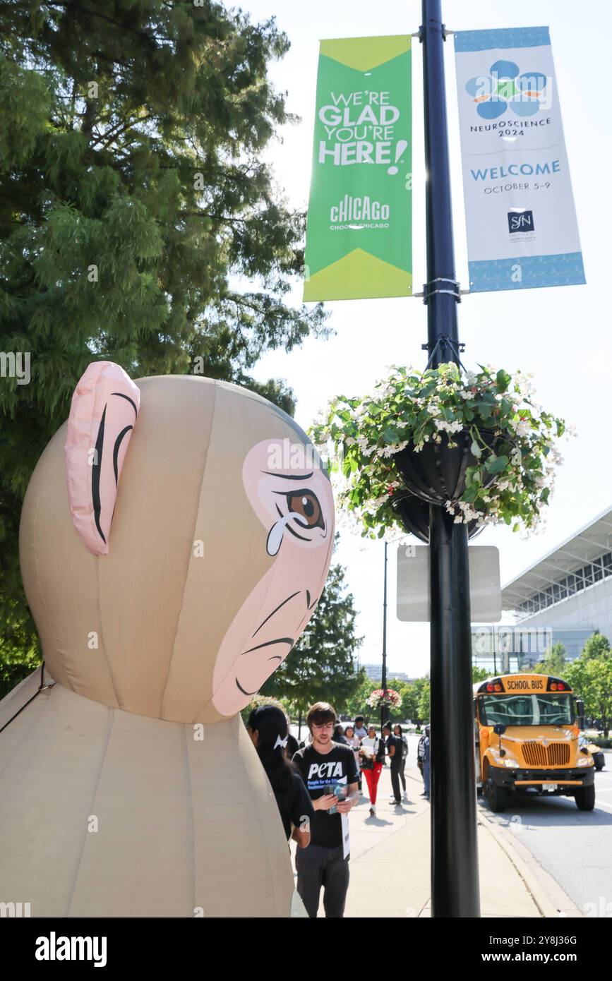 Chicago, USA. 05th Oct, 2024. Using massive inflatable monkeys, PETA ...