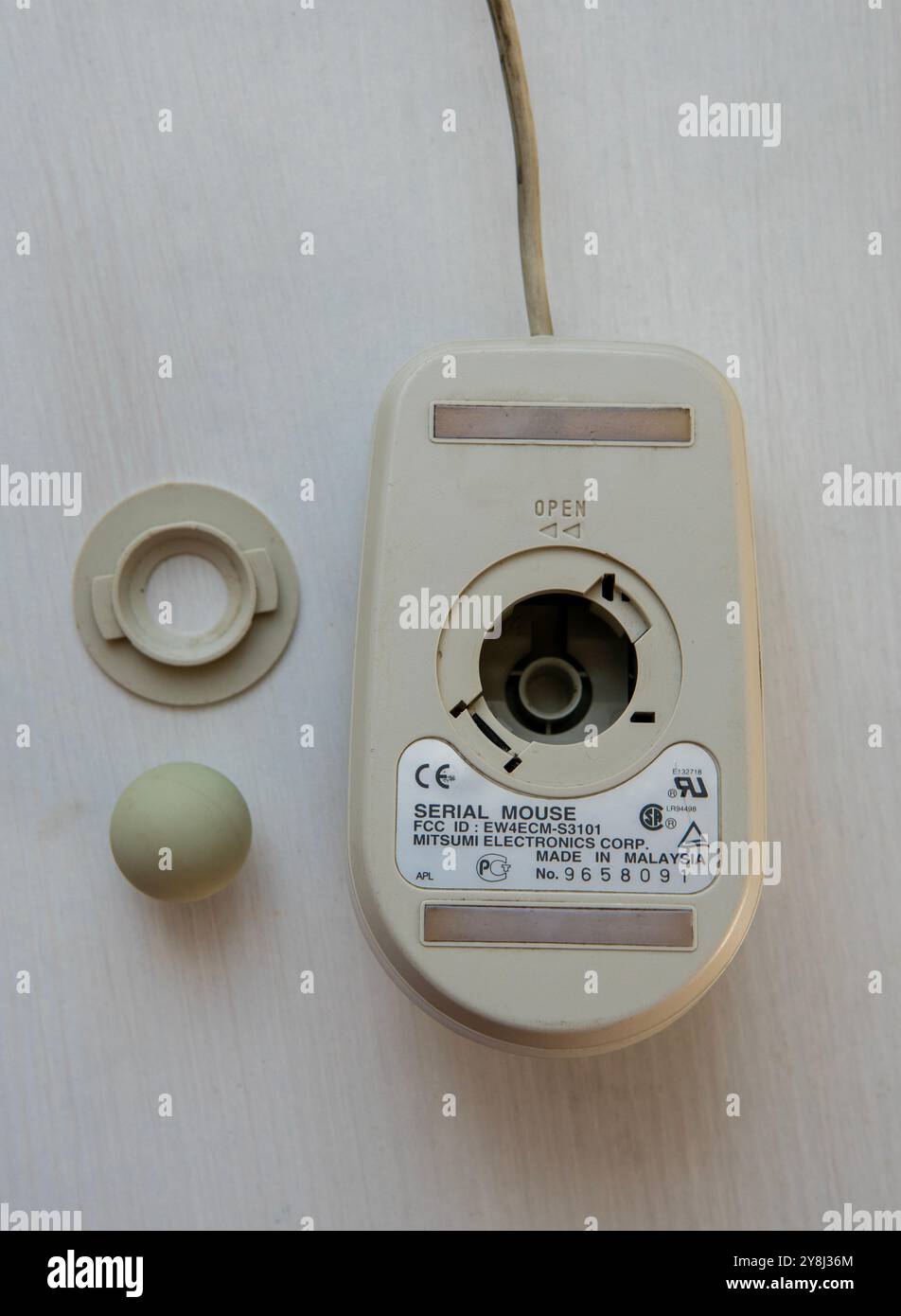 Old computer mouse running on the principle of a ball on a table ...