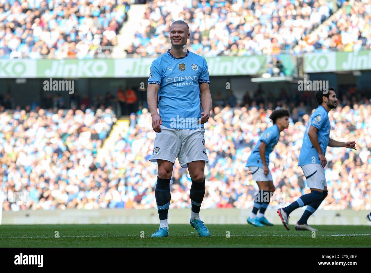Manchester, UK. 5th Oct 2024. Manchester City forward Erling Haaland (9 ...