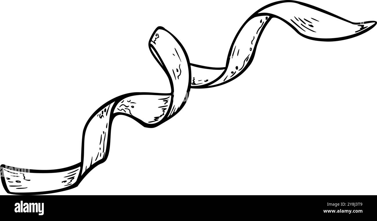 Twisted silk ribbon black white graphic vector illustration isolated ...