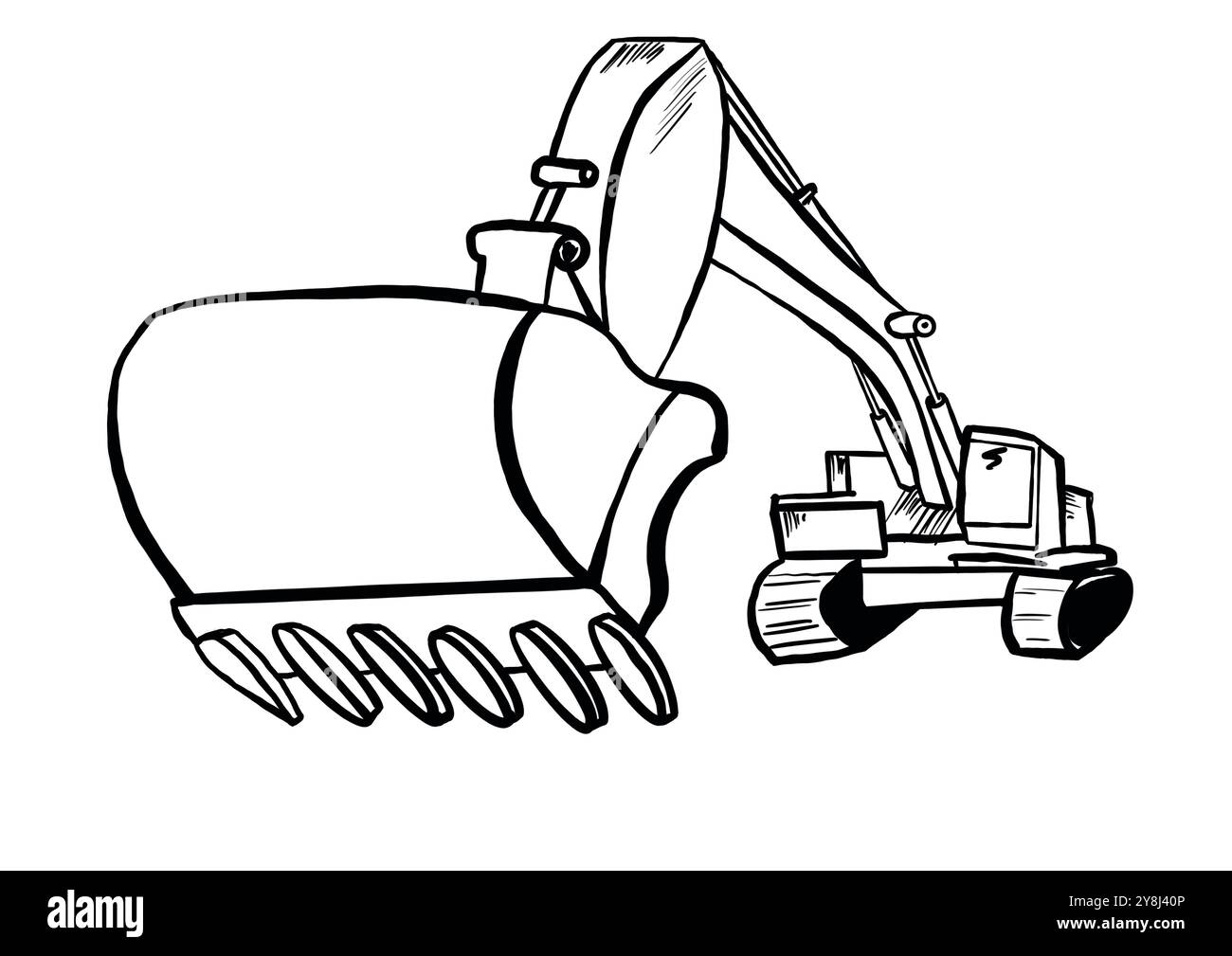 Illustration of a red excavator with a bucket Stock Photo - Alamy