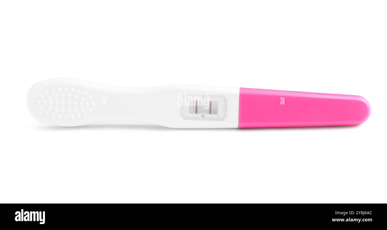 One plastic pregnancy test isolated on white Stock Photo - Alamy