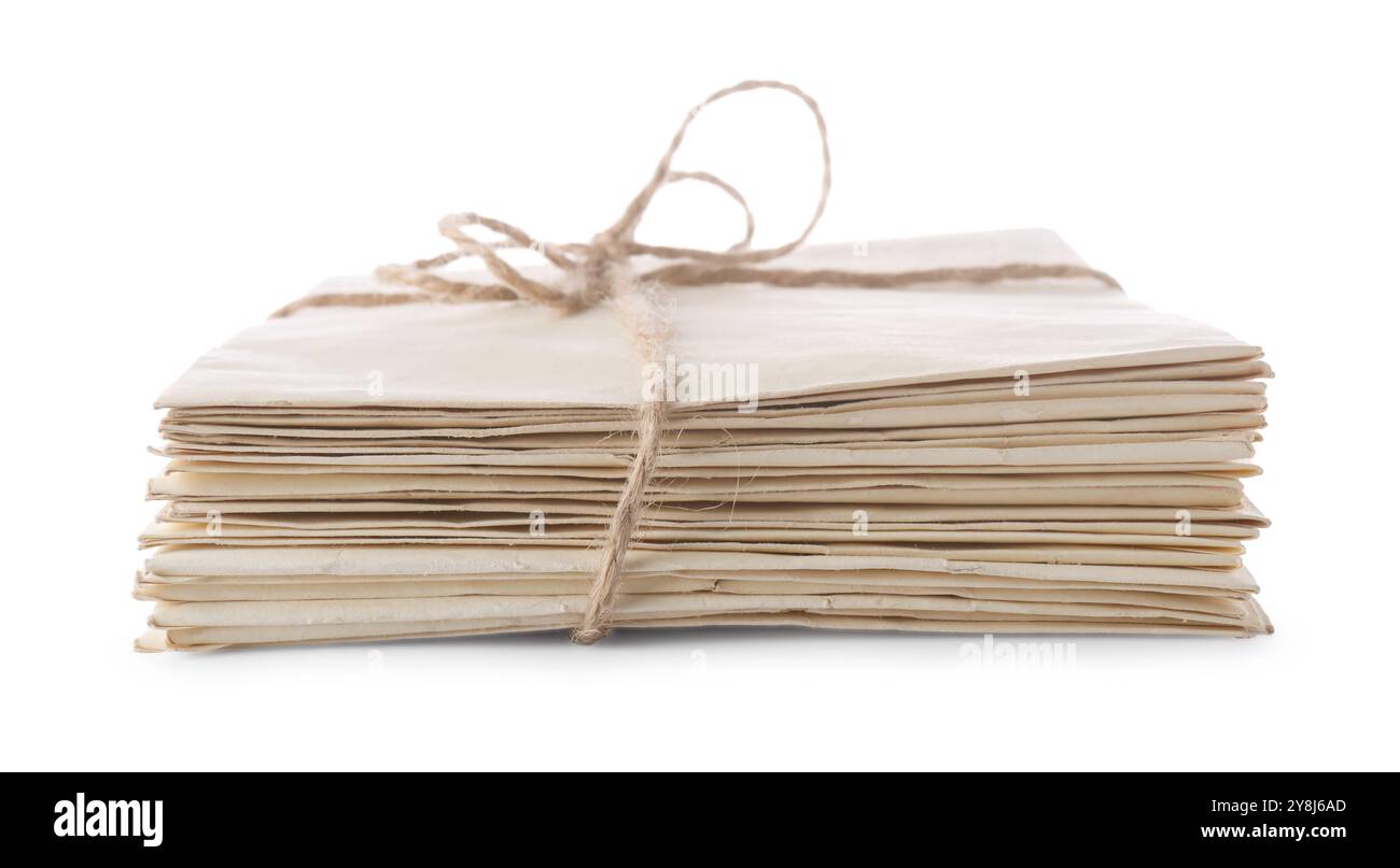 Stack of old letters isolated on white Stock Photo - Alamy