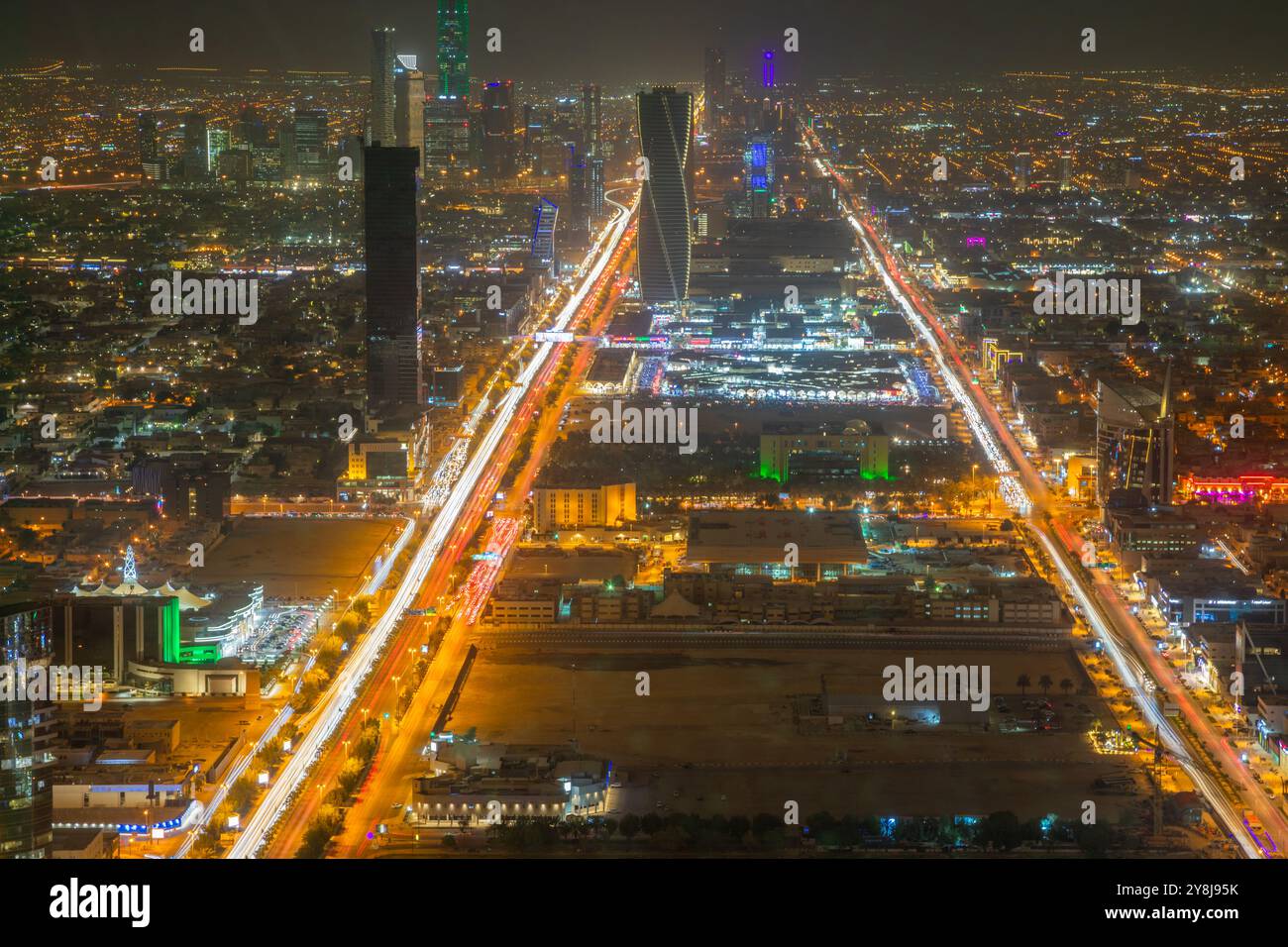 Night panorama of downtown with skyscrapers of Riyadh city, Al Riyadh ...