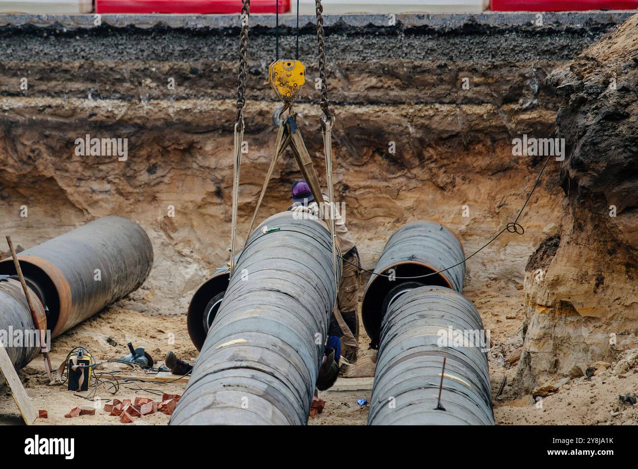 Process of laying and joining of water supply or sewer pipeline Stock ...