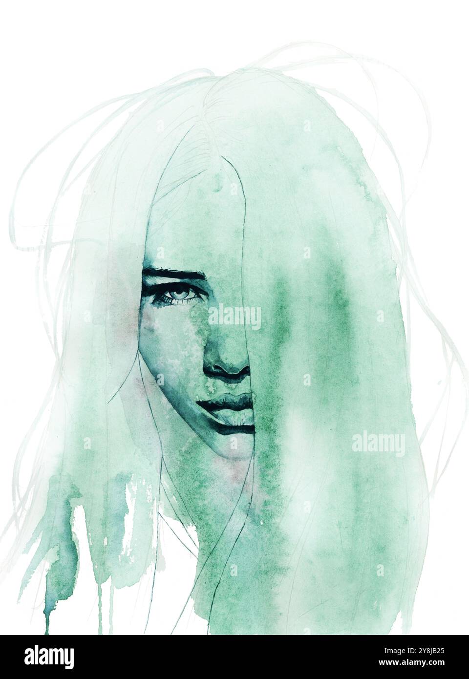 beautiful woman with a piercing gaze, strong character, watercolor ...