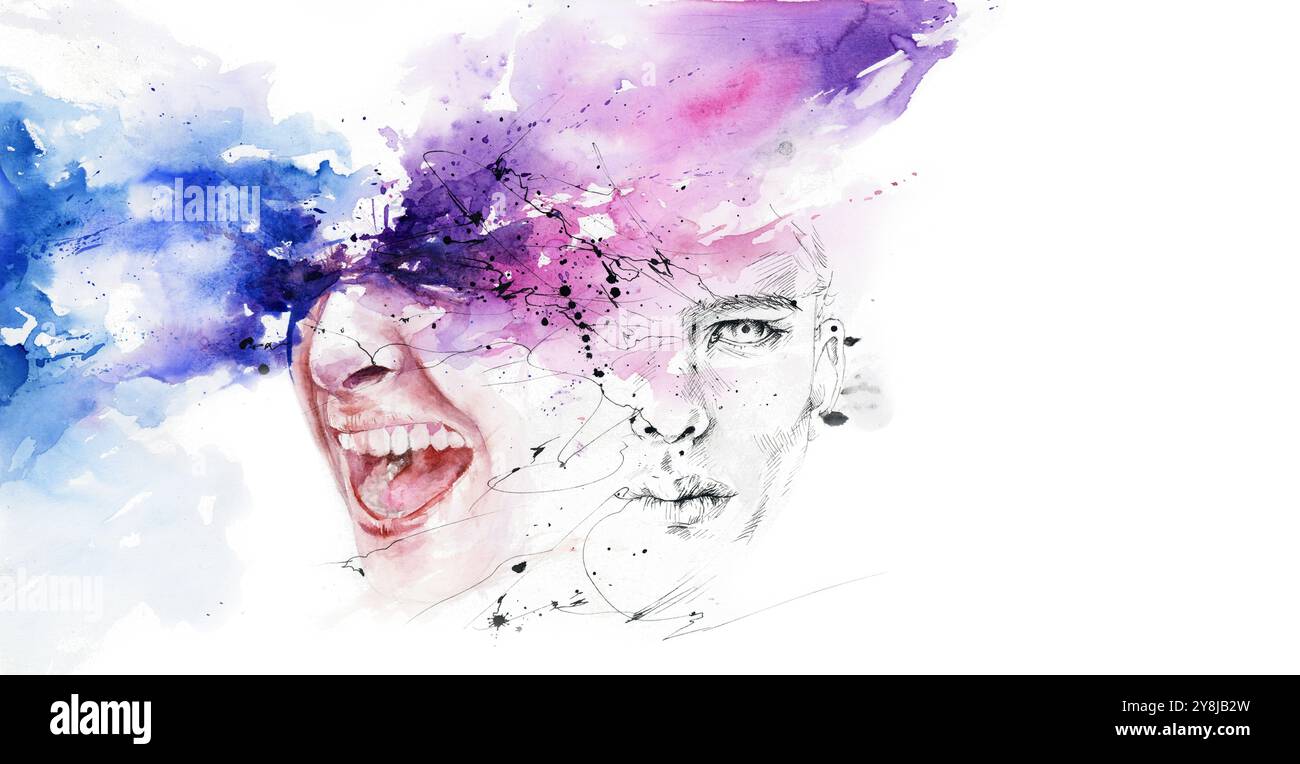 Holding in feelings, suppressed emotions, state of mind concept ...