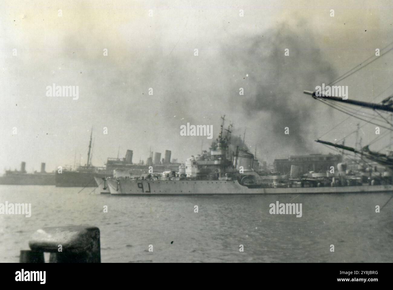 WWII WW2 - Port of Naples, Italy 1942 - italian war ship Stock Photo ...