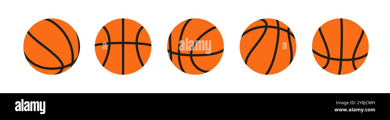 Orange basketball ball icons. Set of basketball balls symbols Stock ...