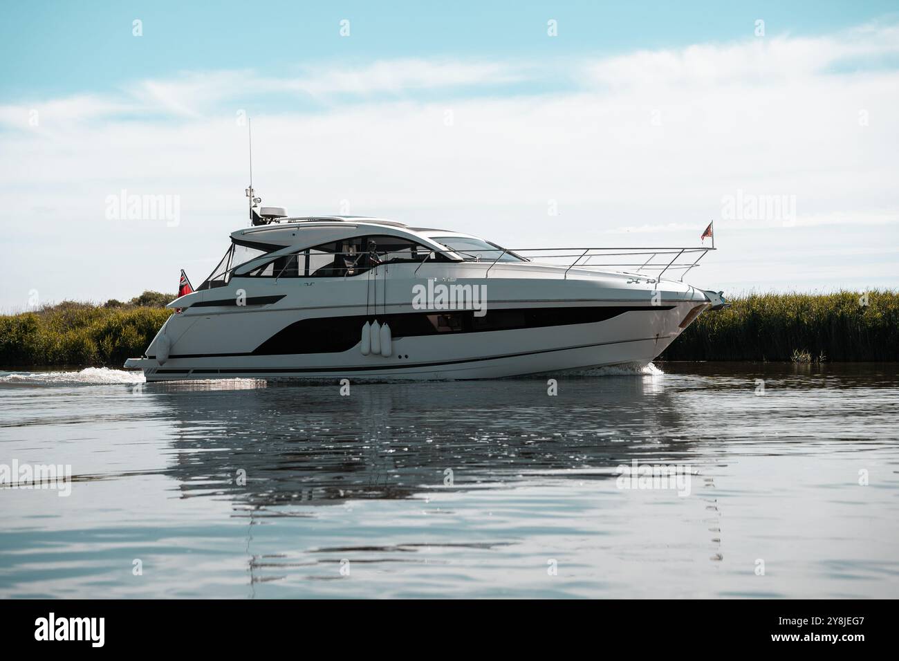 Norfolk Broads boat on a river, holiday vacation cruiser yacht Stock ...