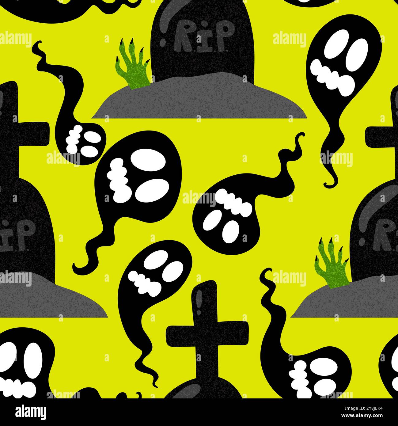 Halloween monsters hand seamless tombstone pattern for wrapping paper ...