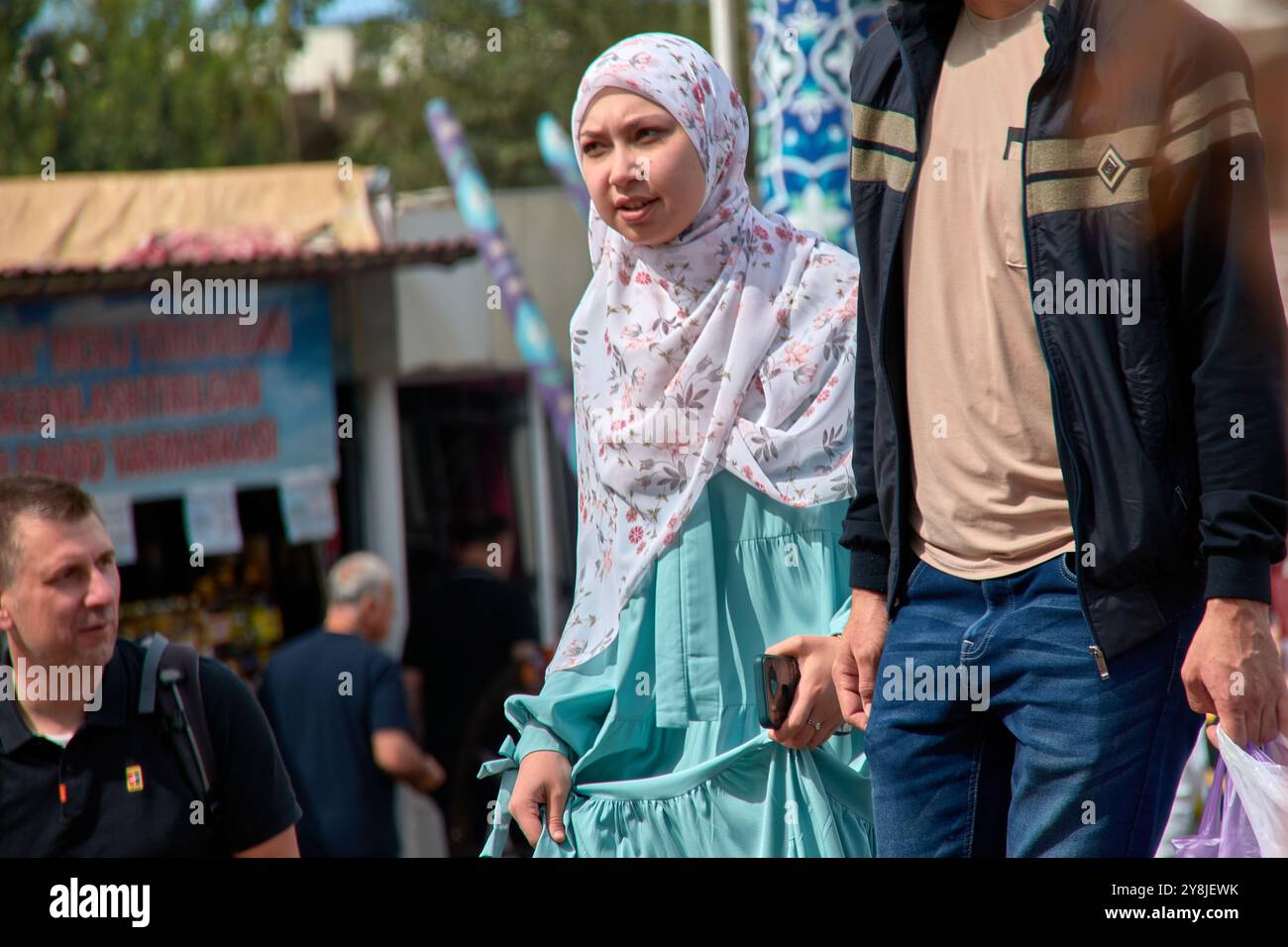 Tashkent,Uzbekistan;September,16,2024:A young Muslim woman, modestly ...