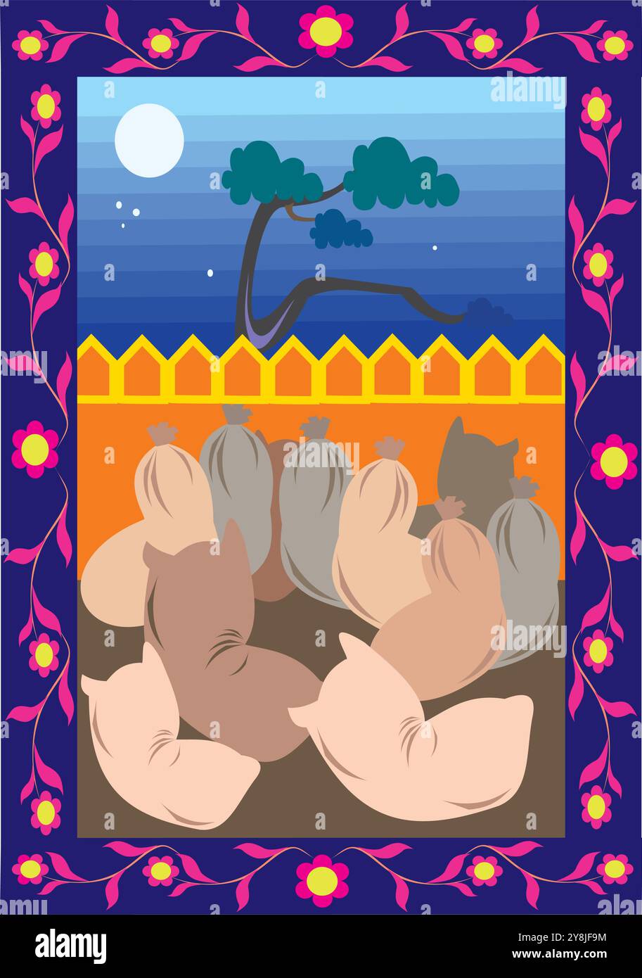 Hand drawn canvas sacks in frame background vector Illustration Stock ...