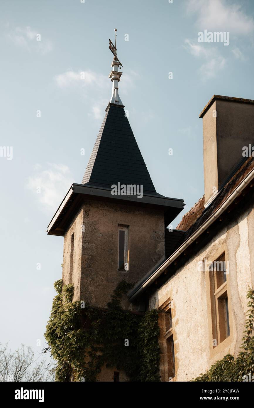 Rooftop spire on a French building, European rural architecture, slate ...
