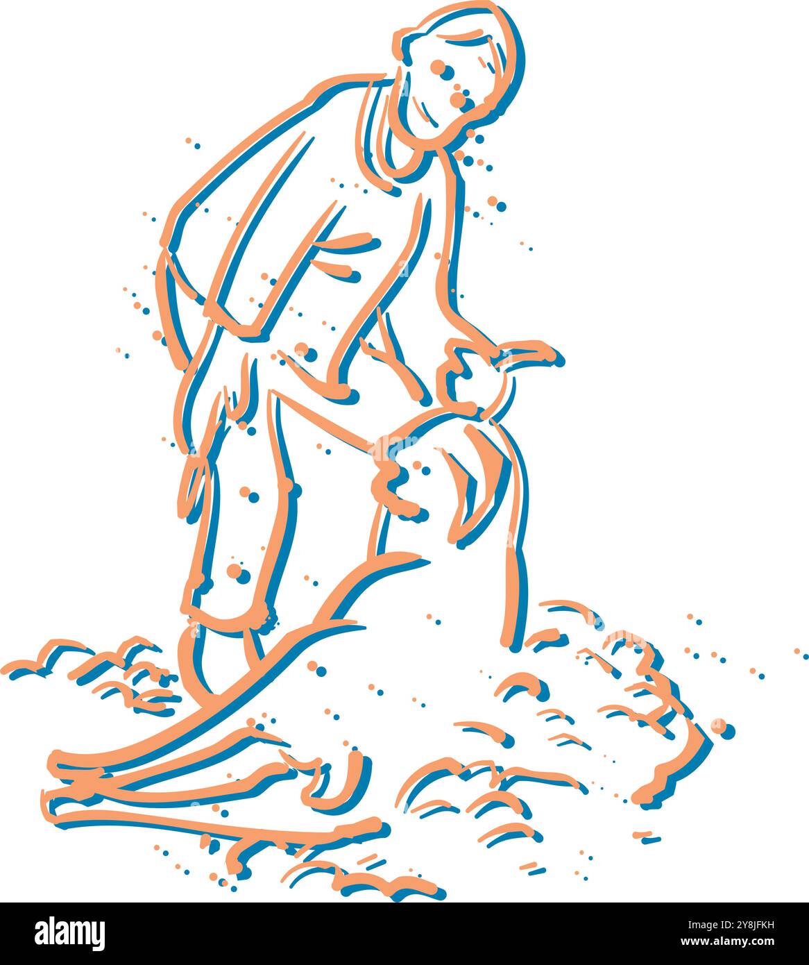 Farm composition with human character of worker shearing the sheep ...