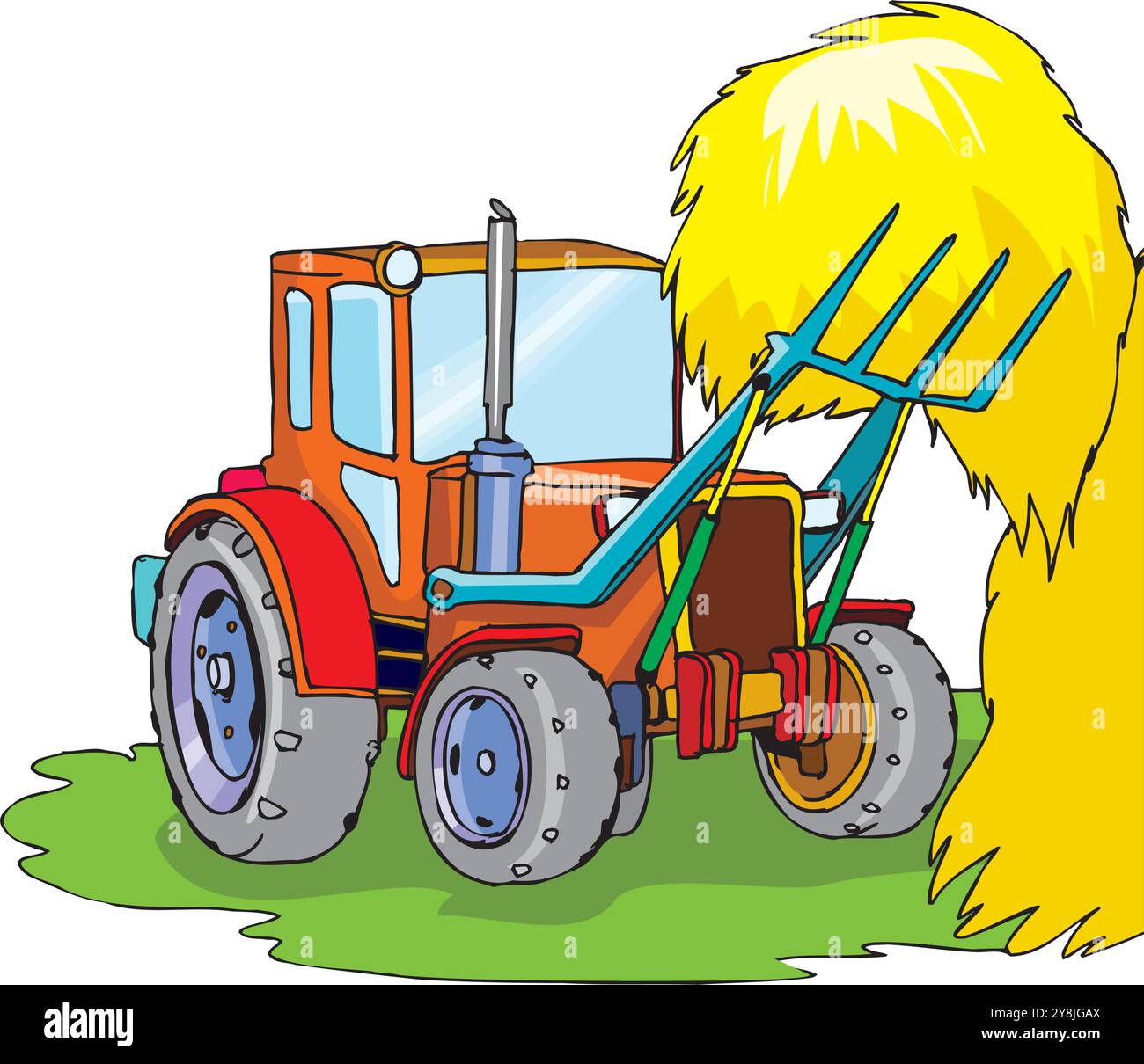 A hand drawn of a farm tractor isolated on white. Heavy agricultural ...