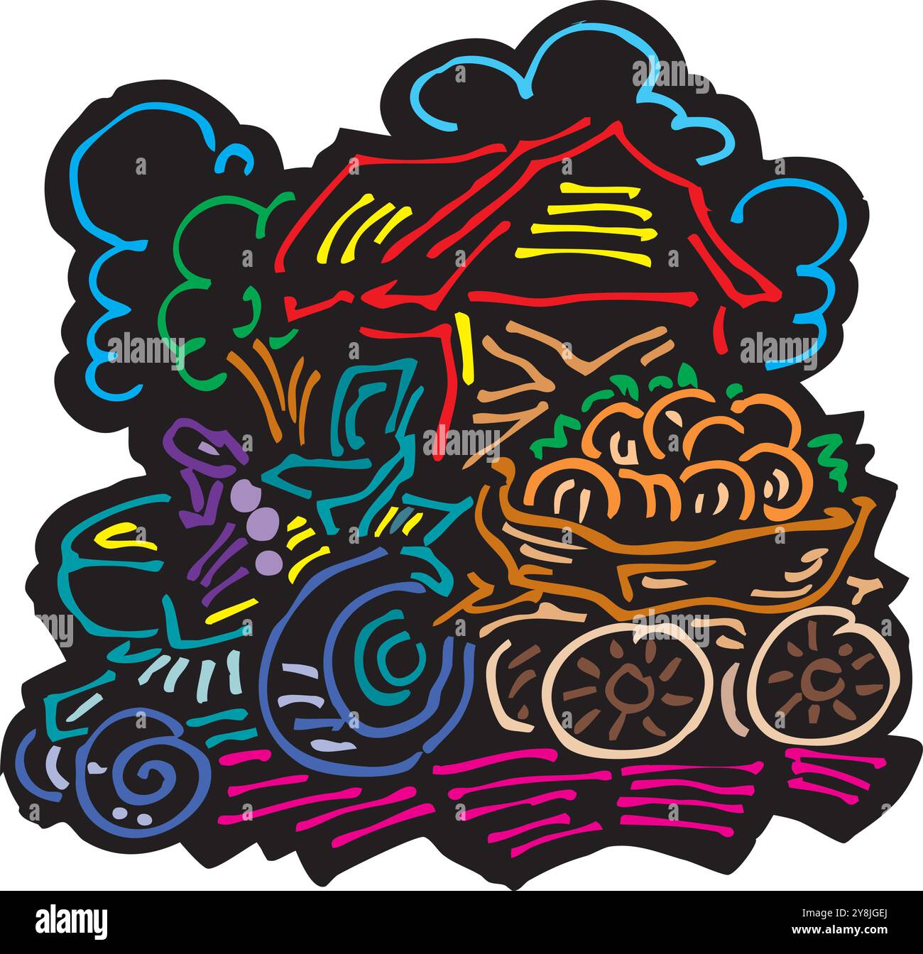 Tractor pulling a trailer on white background. Red vintage tractor icon ...