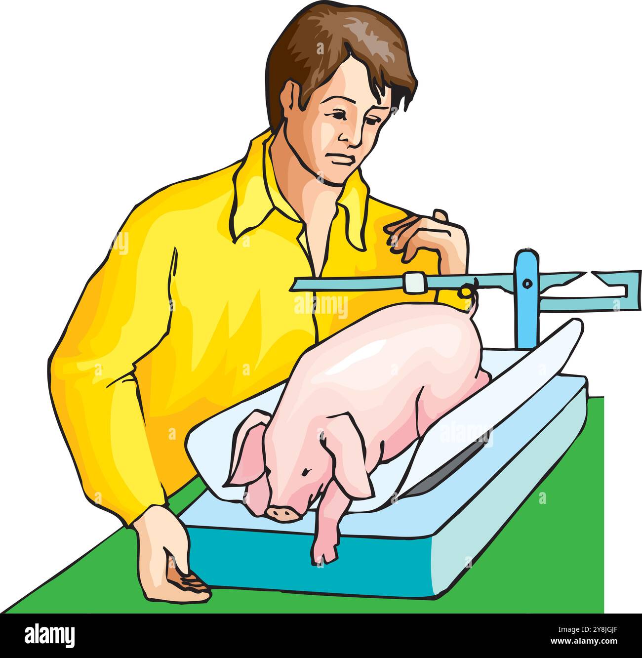 abstract cartoon character of farmer Weighing Piglet vector design ...