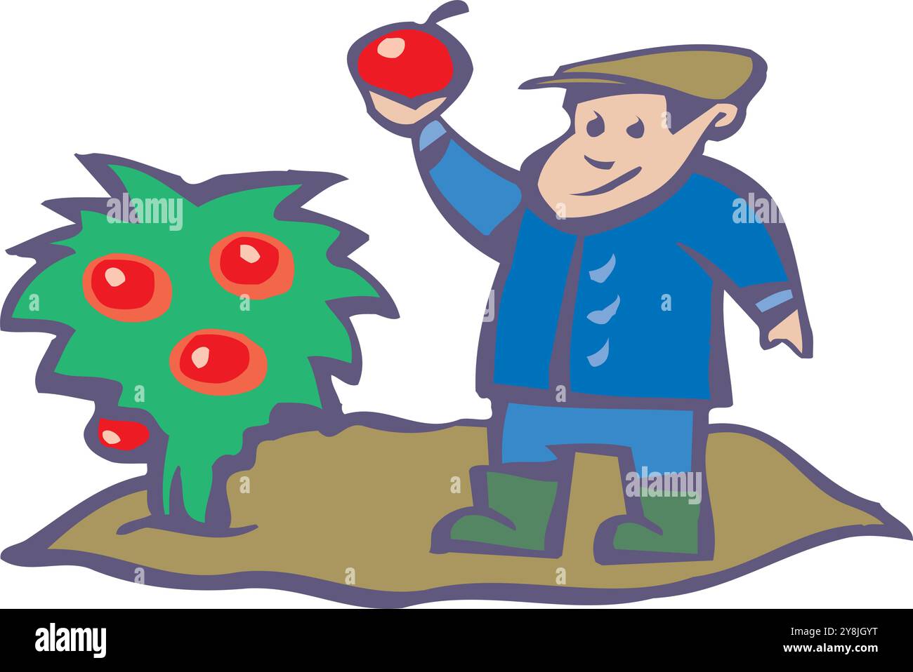 Cartoon Characters Of Farmer Picking Apples Vector Design Illustration Stock Vector Image And Art