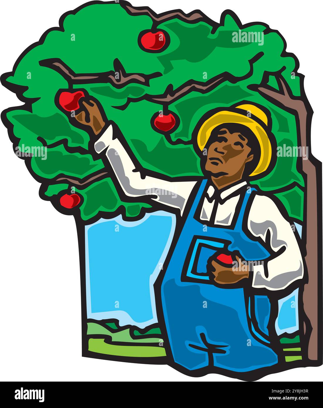 Cartoon characters of farmer Picking Apples vector design illustration ...