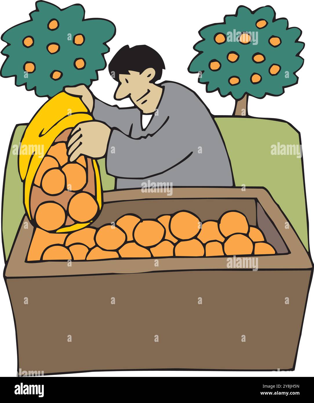Cartoon characters of farmer Picking Oranges vector design illustration ...
