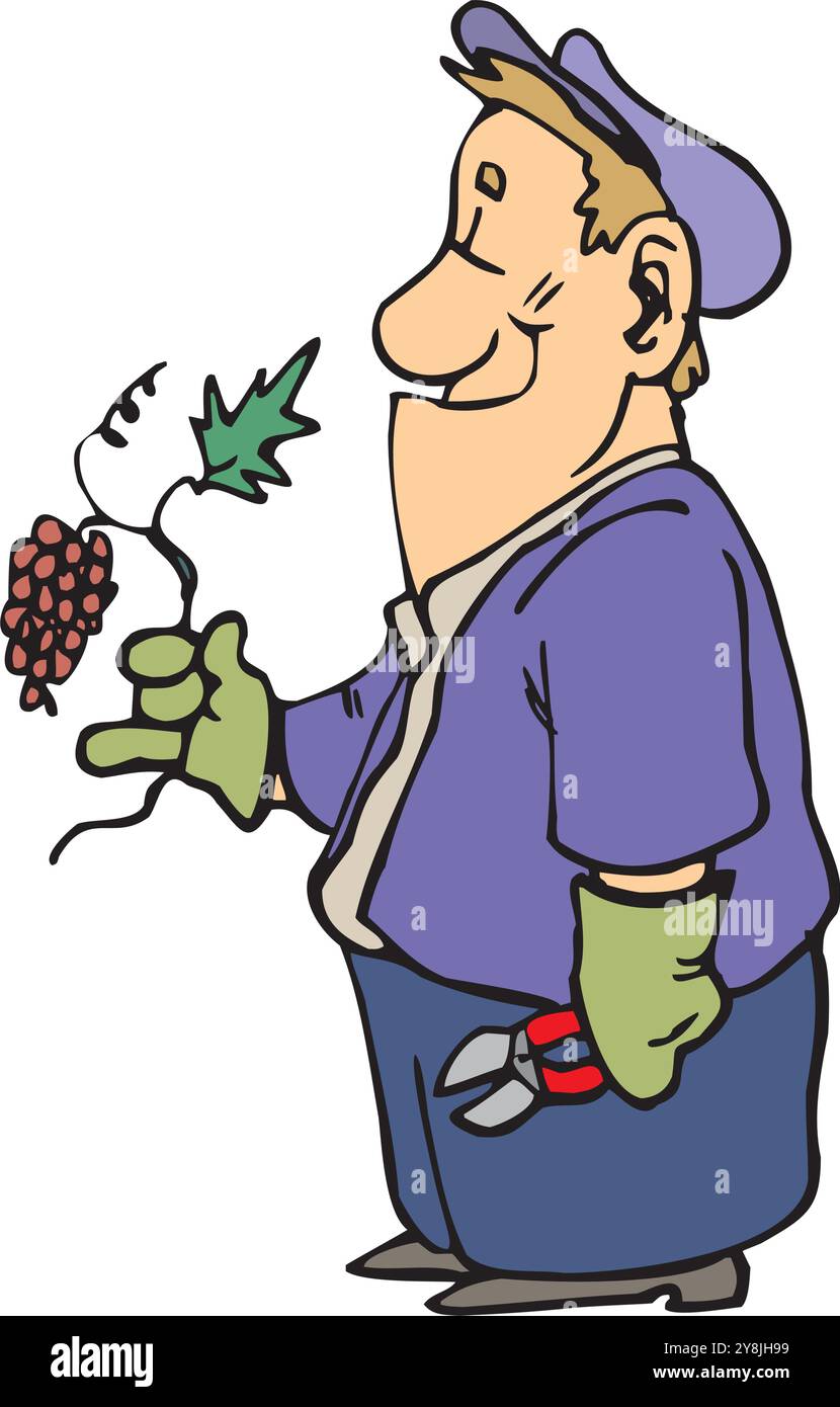 Cartoon characters of farmer Picking Grapes vector design illustration ...