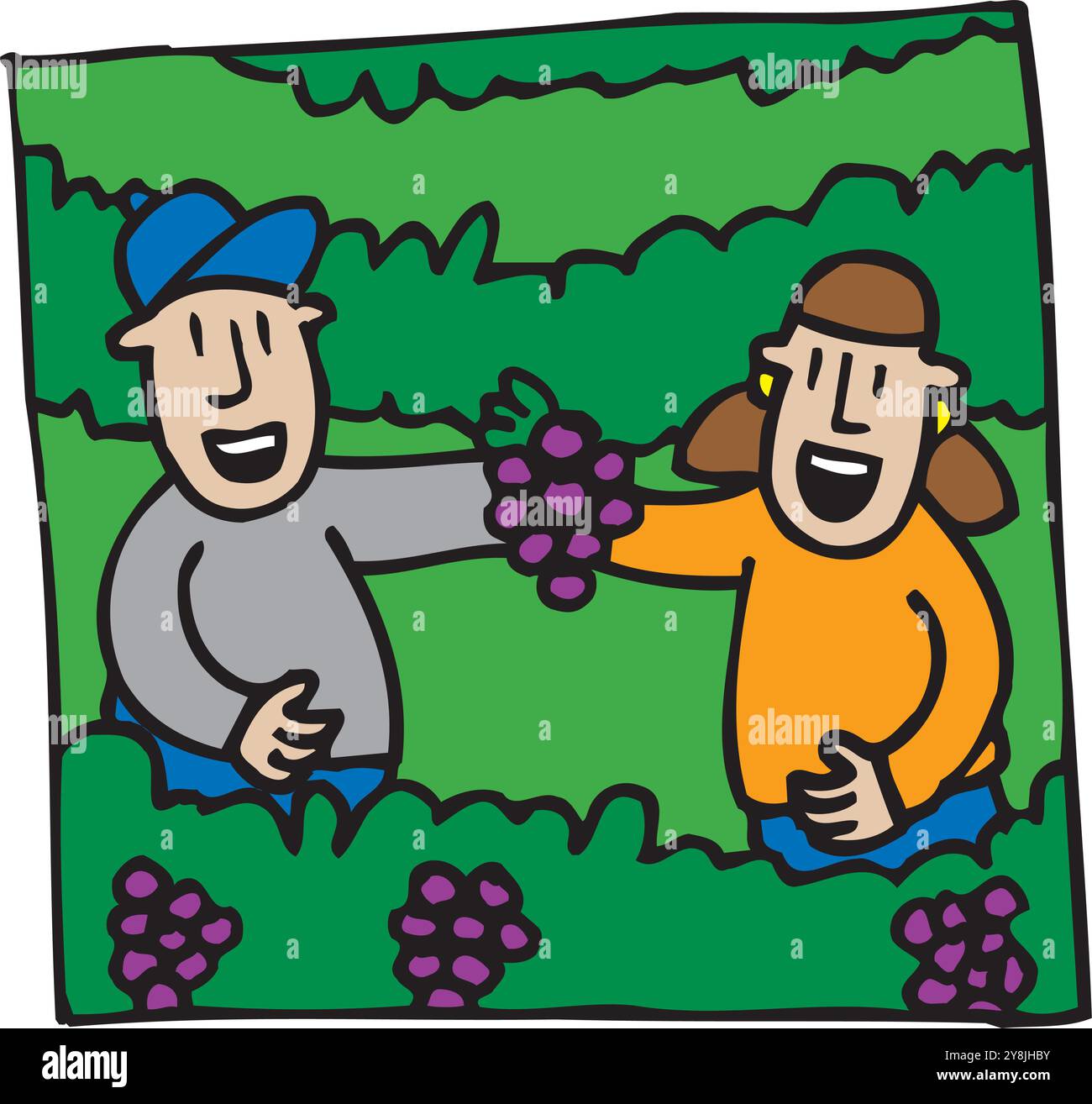 Cartoon characters of farmers Picking Grapes vector design illustration Stock Vector Image & Art ...