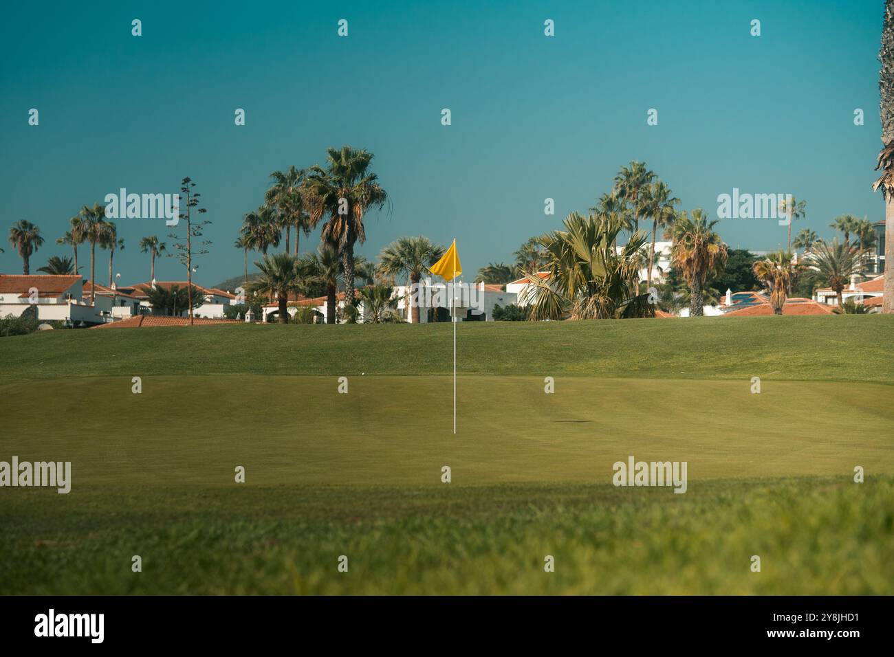 Golf course flag, green flag pin, golf resort hole, exotic golfing ...