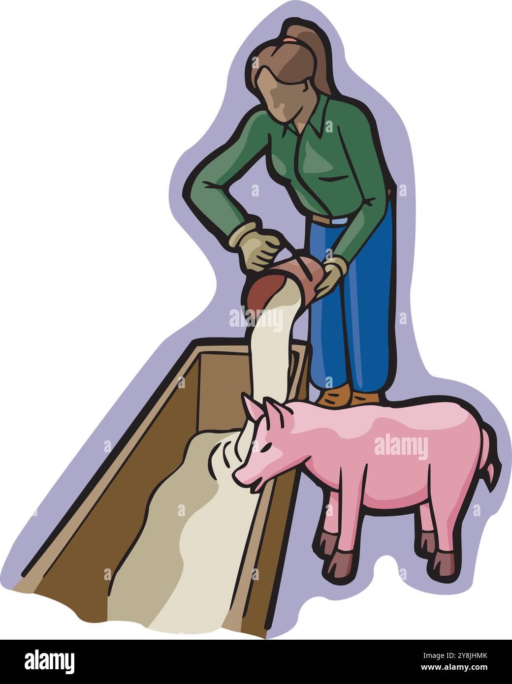 Cartoon character illustration of woman feeds a cow vector design Stock ...