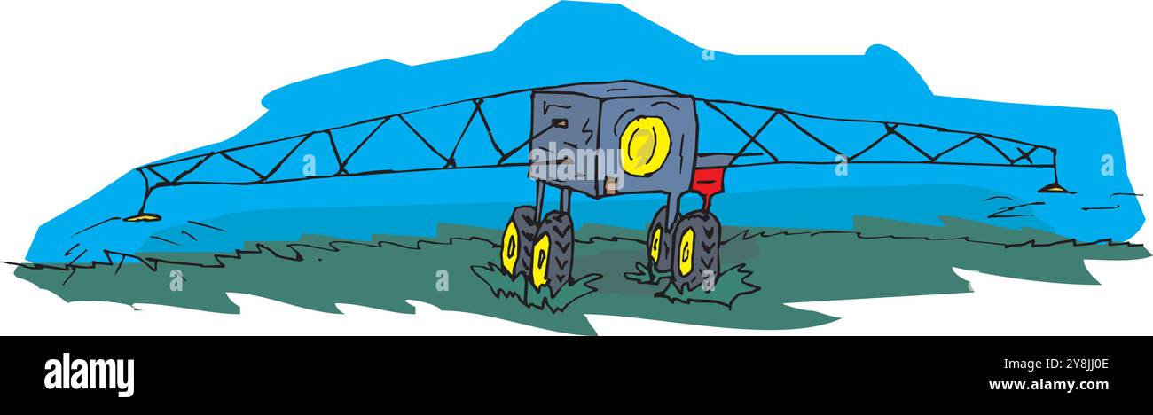 Cute cartoon agricultural sprayer. Crop spraying tractor vector design ...