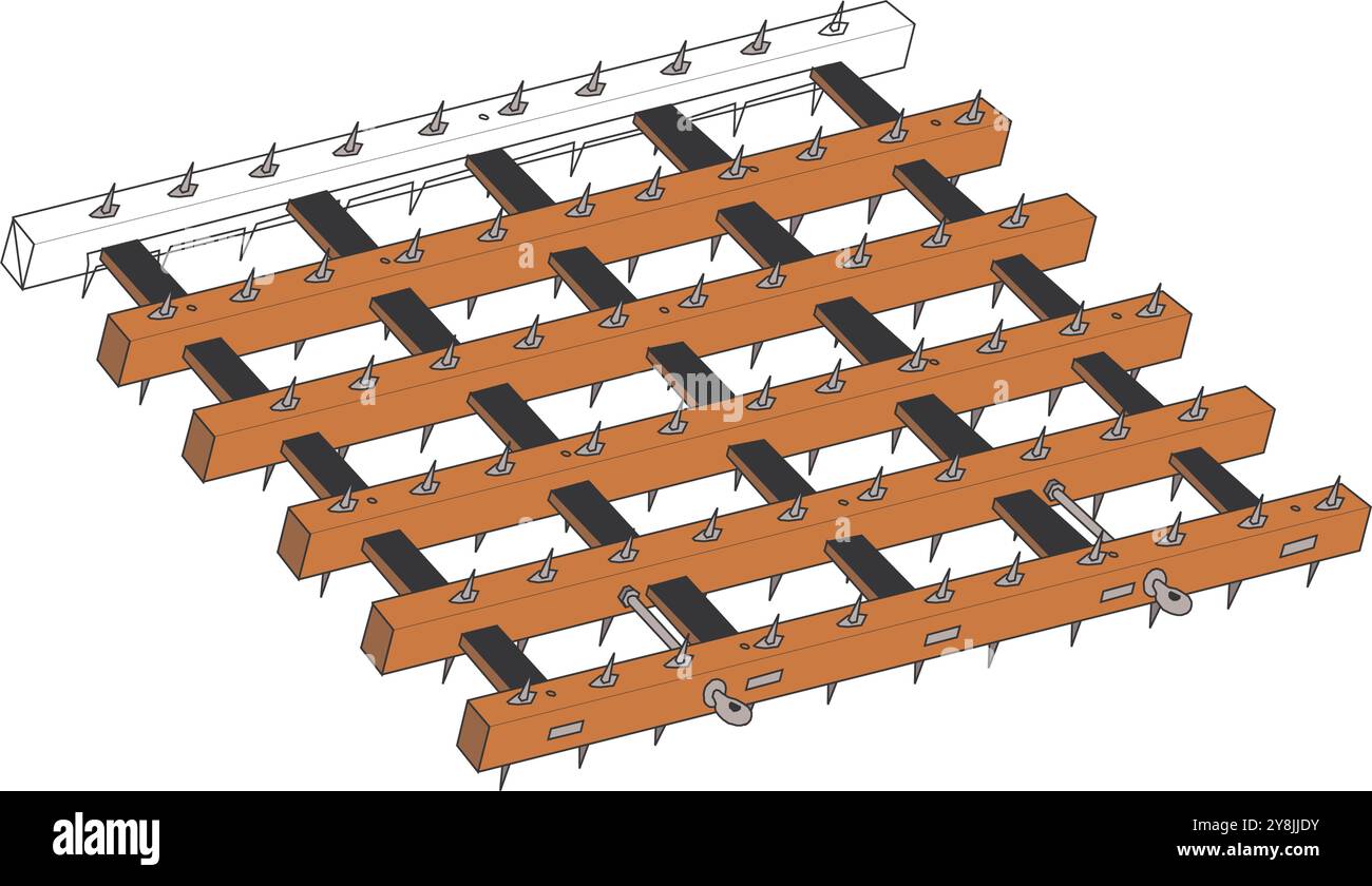 Harrow with multiple metal curved knives use to pulverize the soil ...
