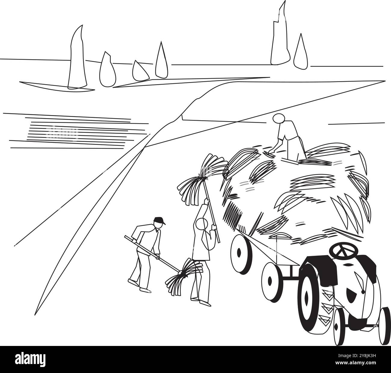 Cartoon characters of farmer loading Hay onto a truck vector design ...