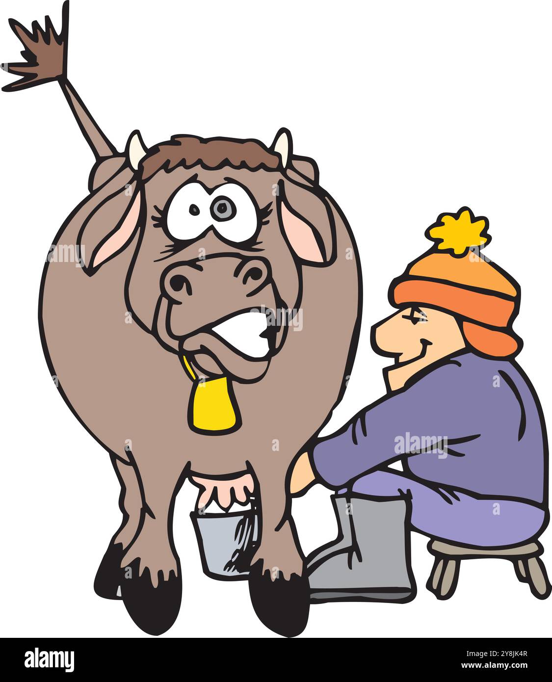 Cartoon characters of man milking cow vector design illustration Stock ...