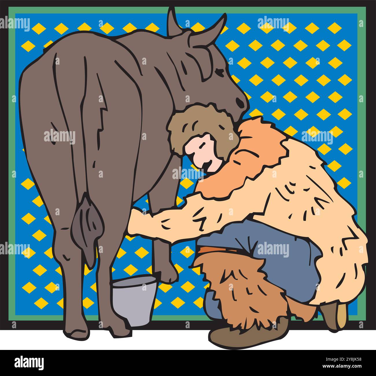 Cartoon characters of farmer milking cow vector design illustration ...