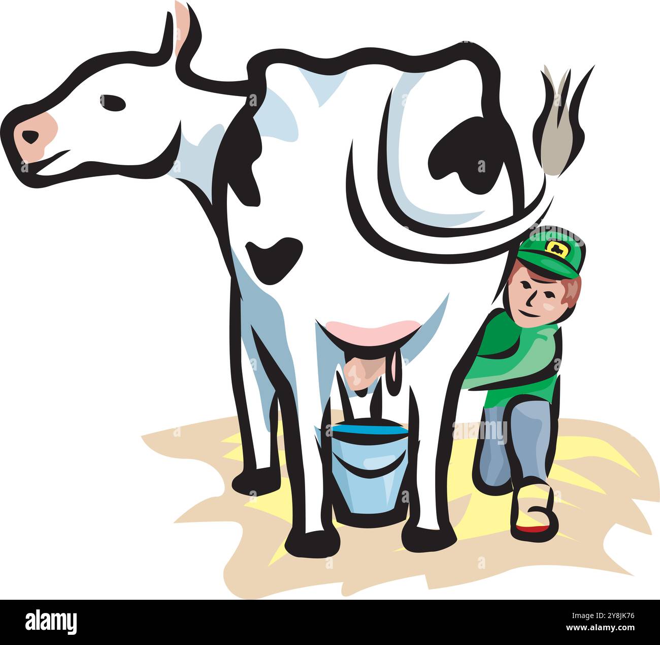 Cartoon characters of boy milking cow vector design illustration Stock ...