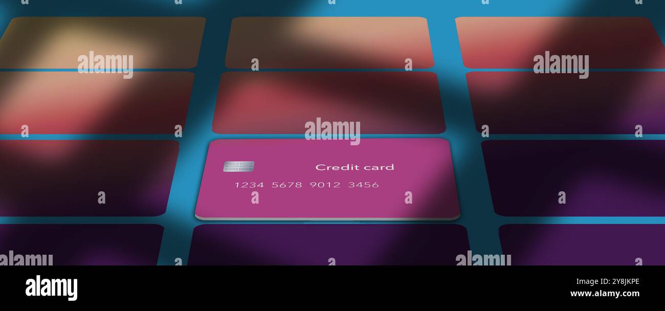 A generic credit card is seen in window light in a 3-d illustration ...
