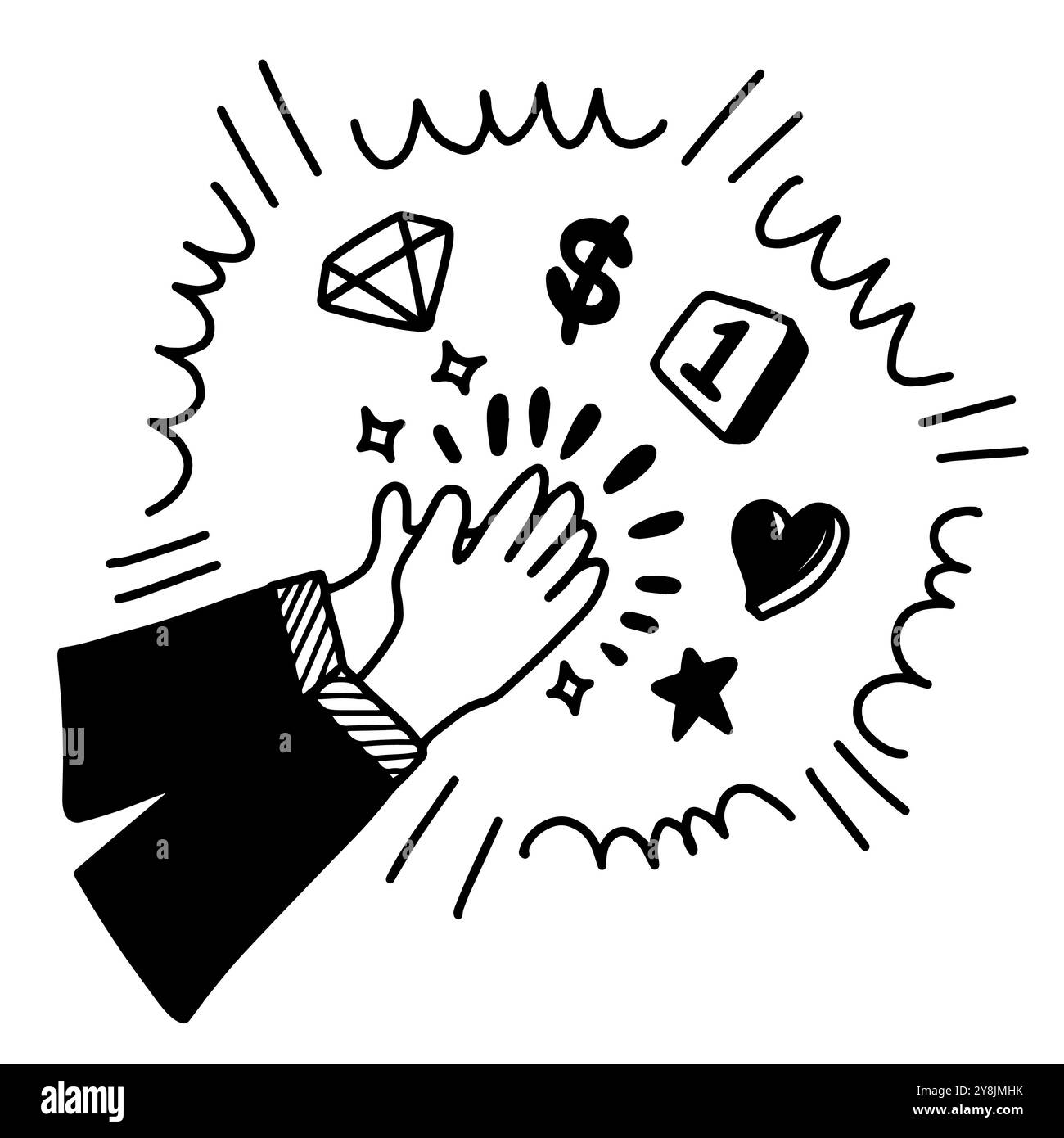 Applause, a sign of achieving success. Hand drawn sketch. The concept ...