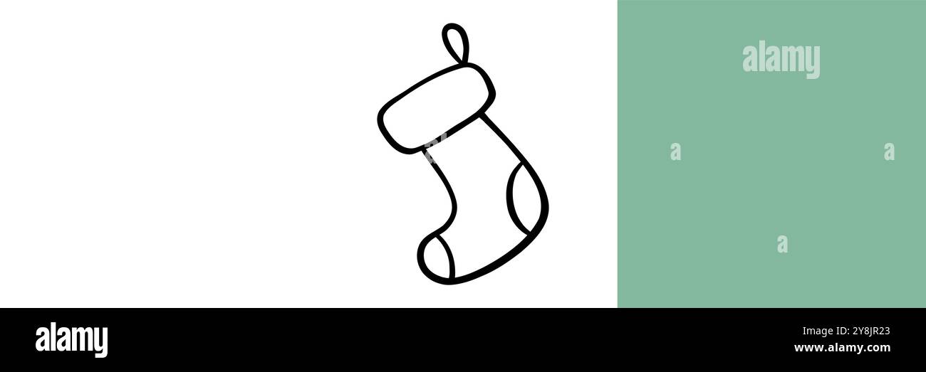 Christmas stocking with a cuff, doodle style flat vector outline ...