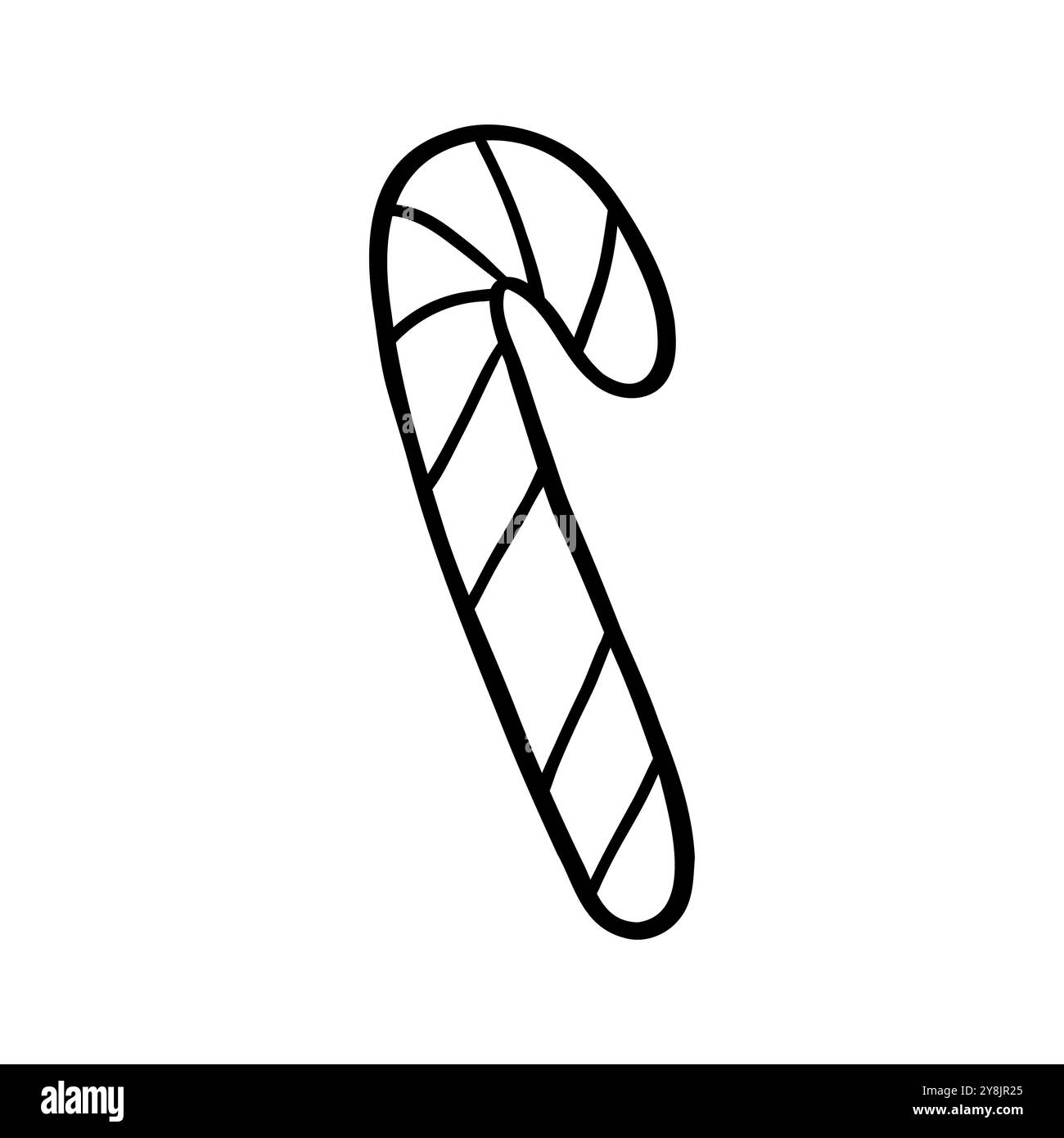 Simple striped candy cane, doodle style flat vector outline illustration for kids coloring book ...