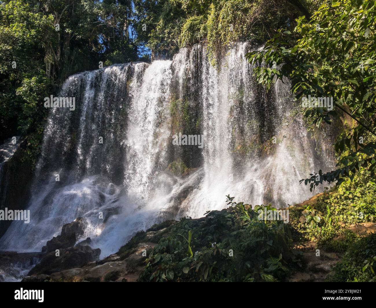 Large waterfall in El Nicho cascades in Cumanayagua, Cuba, frozen ...