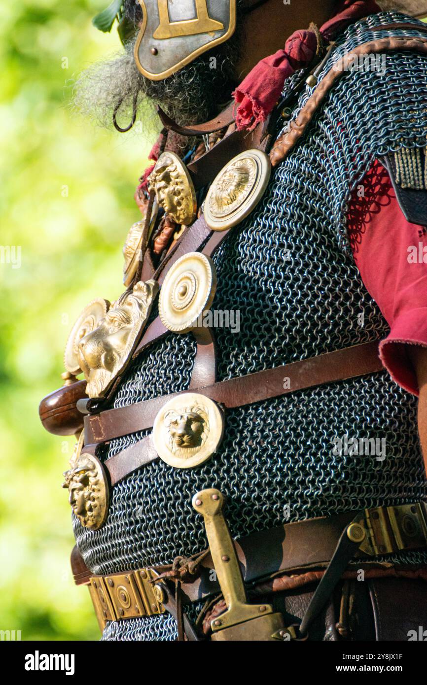 detail view of the uniform of a centurion of the roman legion with ...