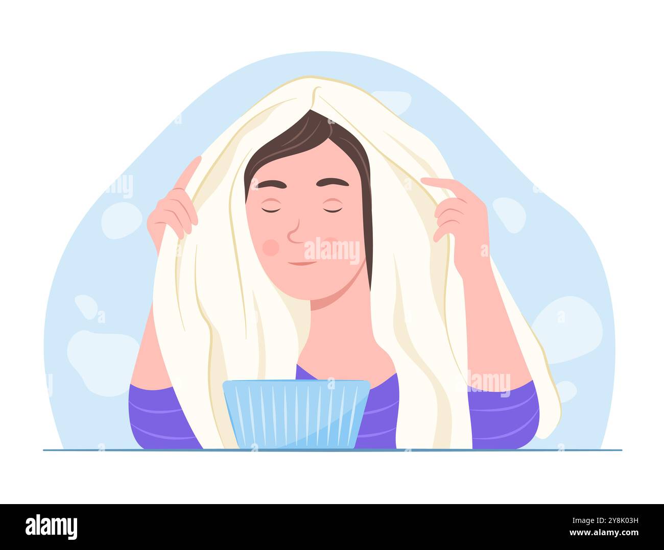 Teenage Girl Doing Herbal Steam Inhalation to Cure Cold Disease for ...