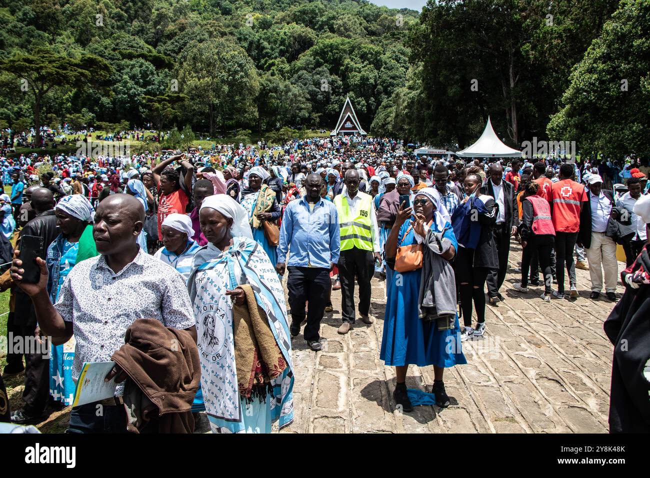 Catholic faithful depart after participating in the Mass during the ...