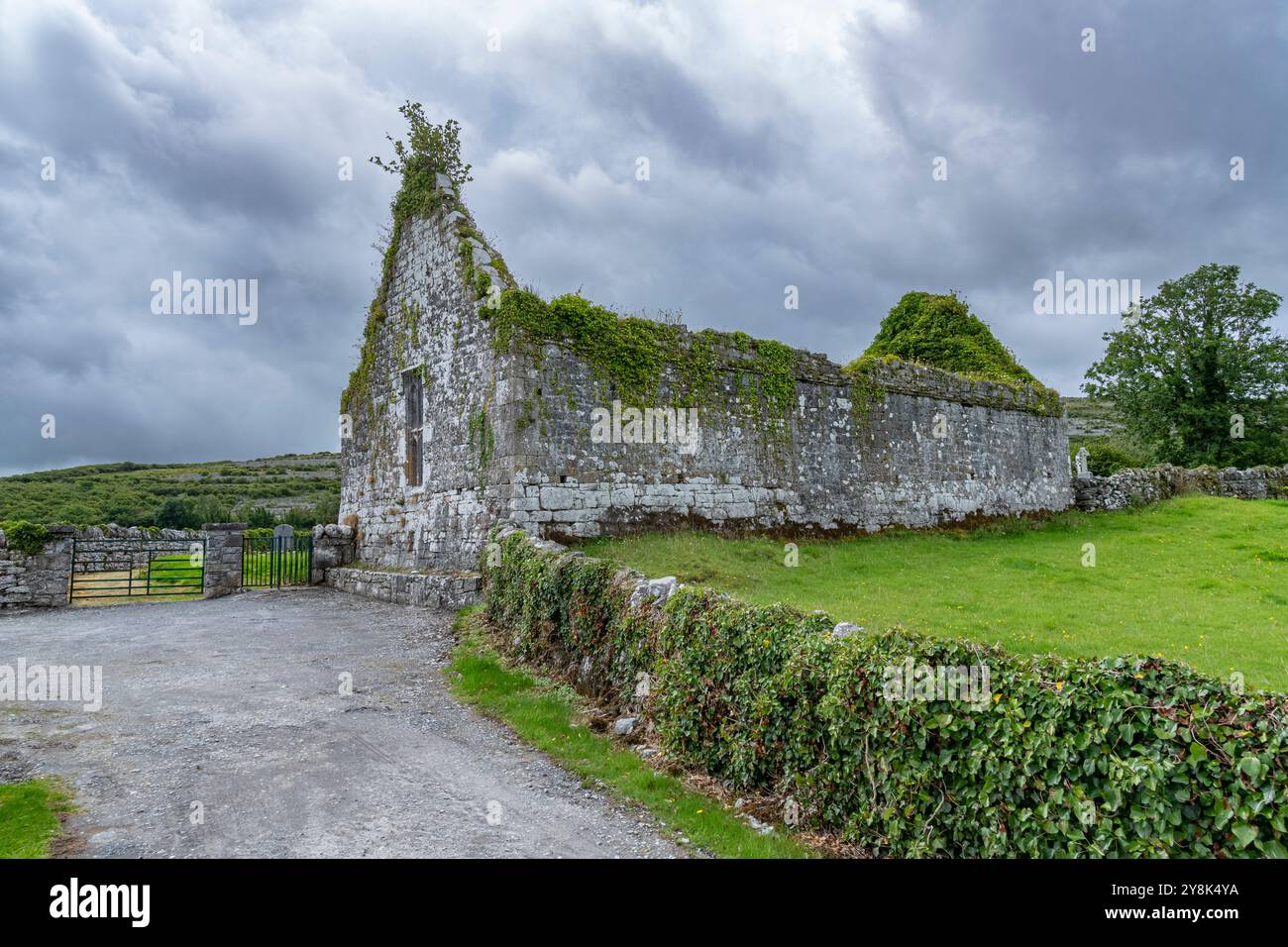 Rathborney Abandoned Church Ruins with Ivy Overgrowth and Stormy Skies ...
